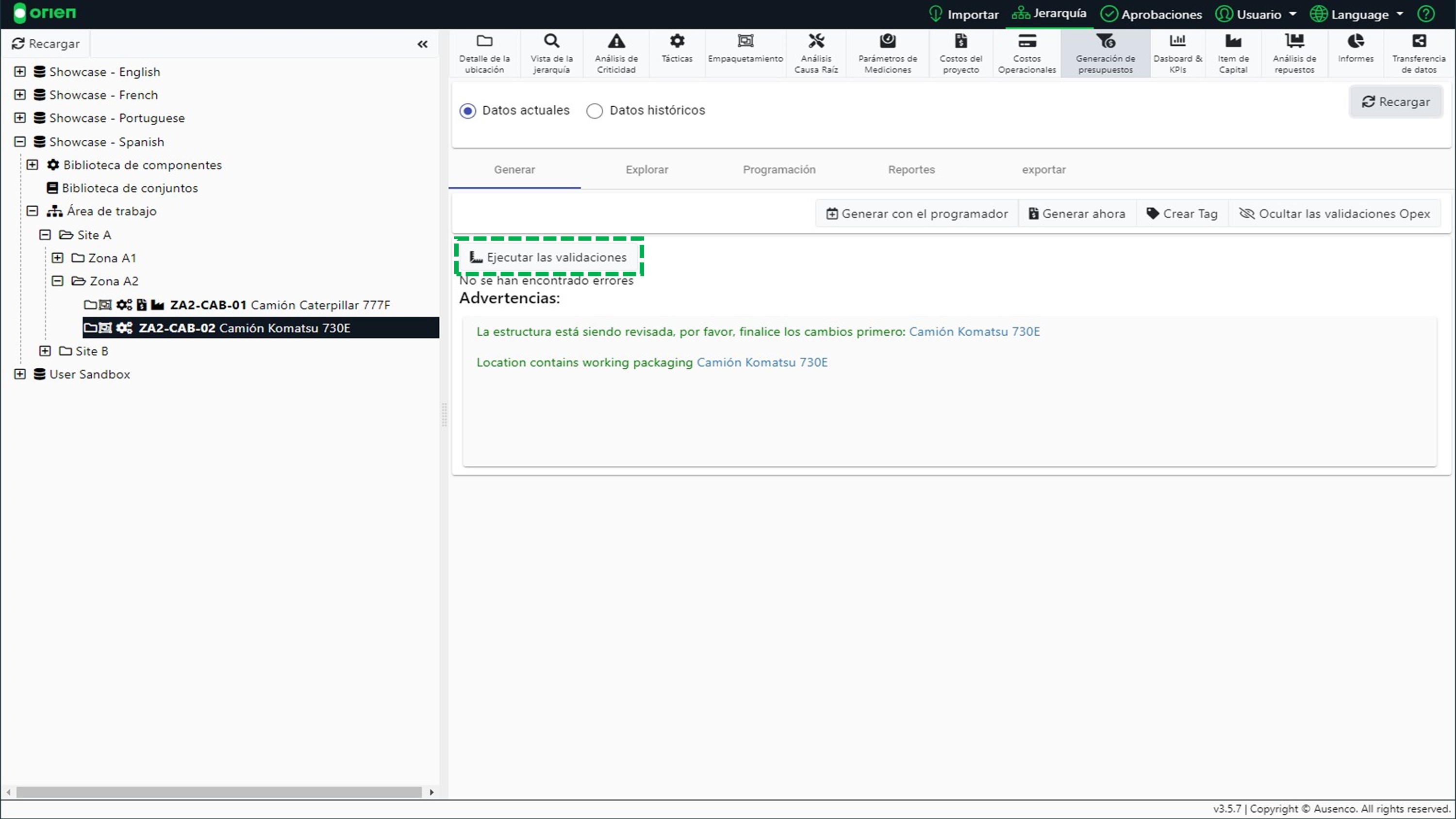 Ejecución de Validaciones de Presupuesto – Orien Mesa de Ayuda